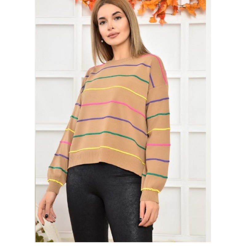 بلوزة بيج مخططة بألوان Mart Online Shop